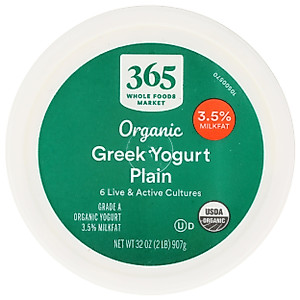 365 by Whole Foods Market, Yogurt Greek Plain Whole Milk Organic, 32 Ounce