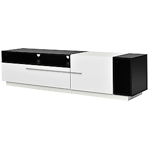 Merax Two-Tone Design Stand with Silver Handles, UV High-Gloss Media Console for Television Up to 70", Chic Style TV Storage Cabinet for Living Room, 66.8 inch Length, White