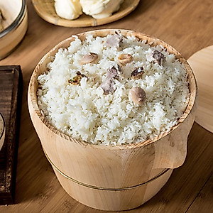 Cabilock 1 Set Wooden Rice Bowl Bucket Wooden Steamed Rice Barrel Handmade Cooking Rice Barrel with Stearmer Liner Lid and Rice Paddle for Home Chinese Restaurant Wood Color