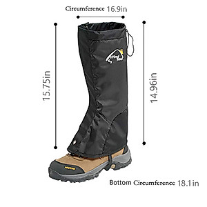 Vinerstar Breathable Waterproof Snow Gaiters for Skiing Hiking Hunting Mountain Outdoor High Boot Gaiters for Men Women Durable Cordura 600D 1Pair (Black, L)