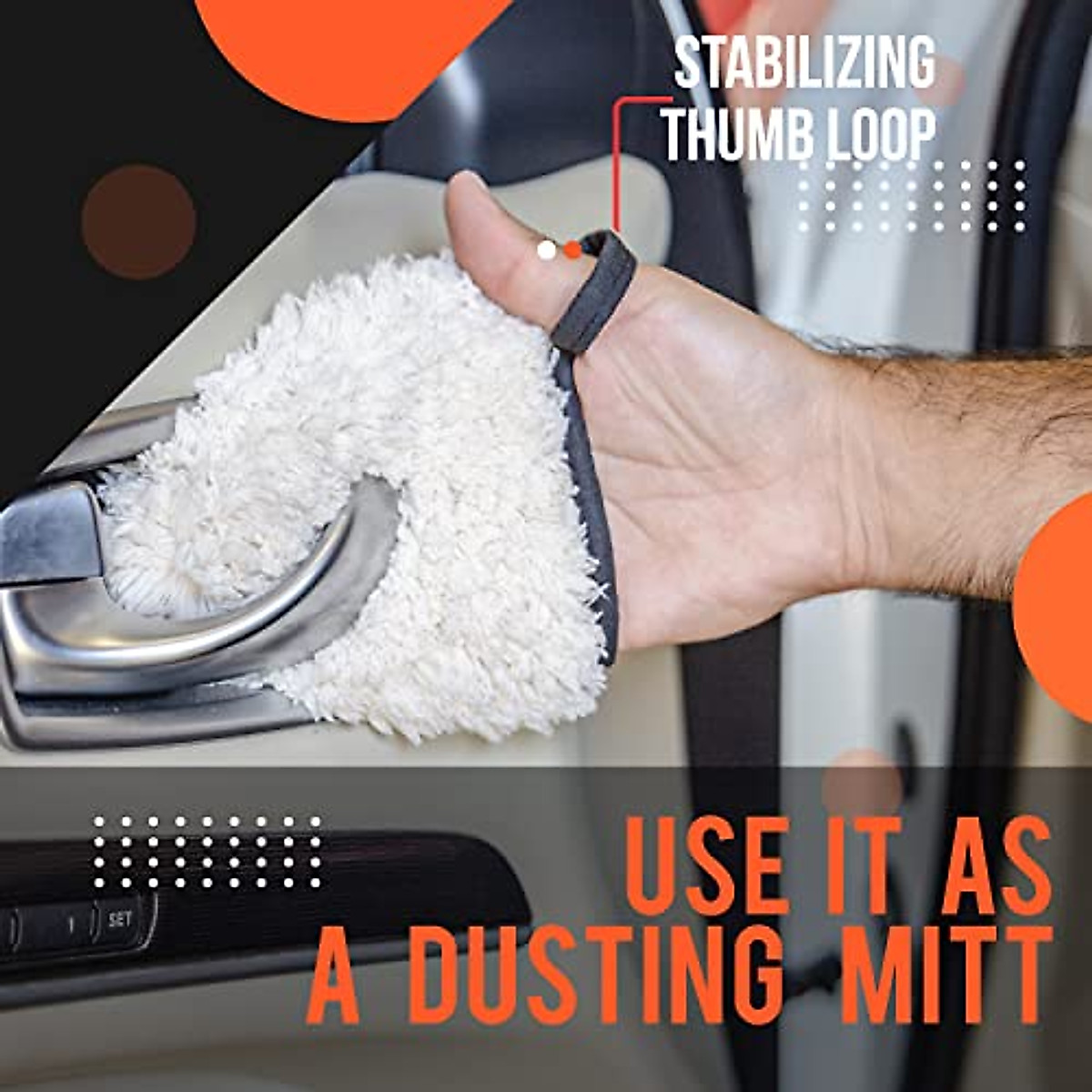 Maxshine Microfiber Wash Mitt Finger Wheel Car Wash Mitt and Dusting Mitt for Car Detailing, 2pcs/Pack Car Wash Glove for Small Areas, Car Detailing Accessories and Supplies