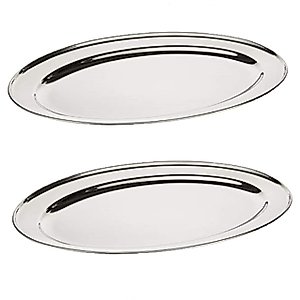 TrueCraftware Set of 2 Stainless Steel 24” Oval Platter- Serving Platters for Appetizer Snack Fruit Cup Cake Server Tray Display Serving Dishes for Entertaining