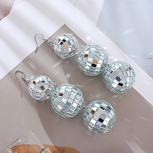 Disco Ball Earrings 60's 70's Silver Mirror Disco Ball Sunflower Pendant Ball Earrings Masquerade Costume Halloween Accessories-B