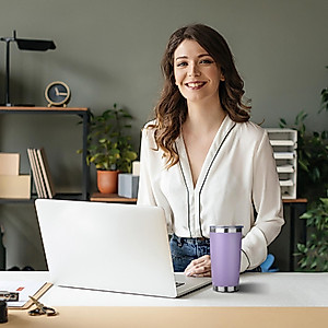 ATIKZHE 20oz Tumbler with Straw and Brush, Stainless Steel Vacuum Insulated tumbler, Double Wall Insulated Coffee Tumbler for Outdoor, Home, Travel,Office (lilac,1pcs)