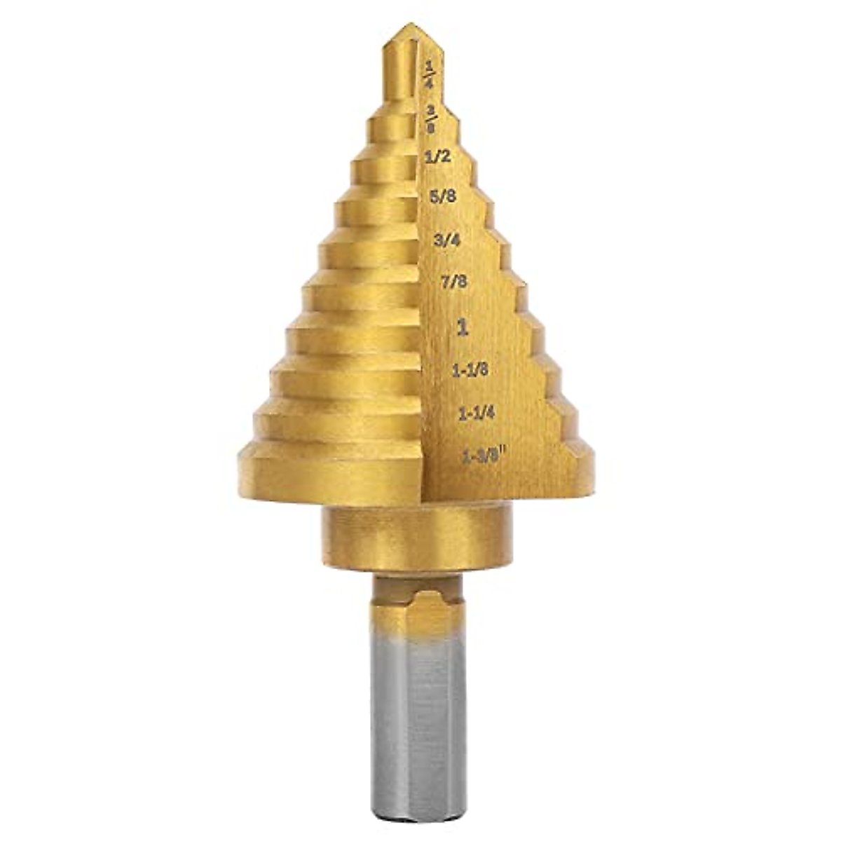 10 Sizes Titanium Step Drill Bit, 1/4 to 1-3/8 Inches High Speed Steel Step Drill Bits for Sheet Metal Hole Drilling Cutting, HSS Multi Size Unibit Drill Bits DIY Lovers, Multiple Hole Stepped up Bits