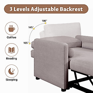 Merax 3-in-1 Convertible Sofa Bed Chair Singe Pull Out Sleeper Couch with Adjustable Backrest Single Armchair Tan