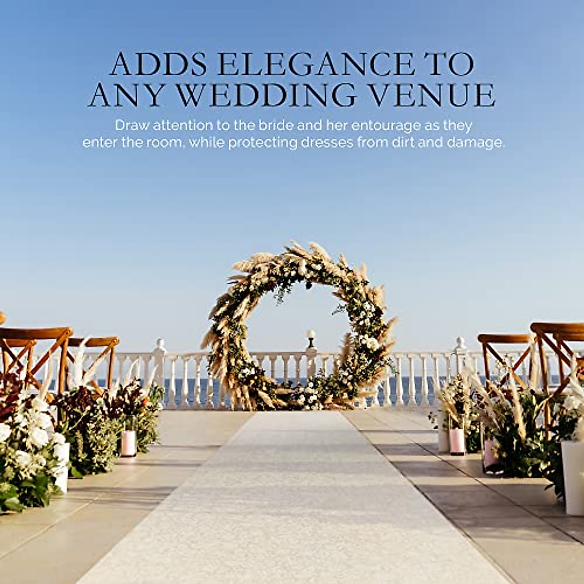 SLS SUPPLY FLORA - Wedding Aisle Runner, White Floral Print Wedding Floor Must-Have with Pull String and Double-Sided Adhesive Strip, for Indoor and Outdoor Weddings, 100 feet X 3 feet