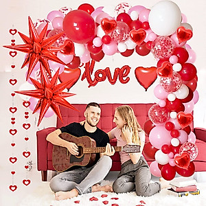 Valentines Day Balloon Arch Garland Kit, Valentines Red Pink White Balloon with Bling Heart Hanging Swirls star Balloon ribbon for Valentine Party Anniversary Wedding Engagement Supplie