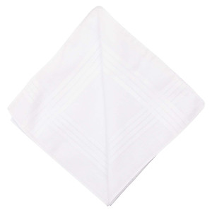 Perry Ellis 12 Pack Handkerchief (Permanent Press White with Satin Cord, 16" x 16")
