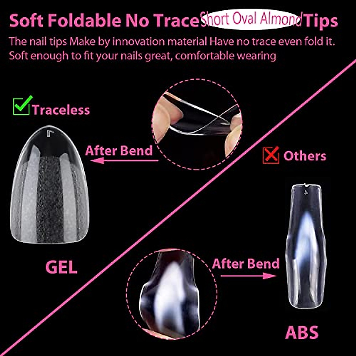 UNA GELLA Short Oval Almond Fake Nails 504pcs Press on Nails Pre-shape Short Almond Round Gel Nail Tips for Full Cover Acrylic False Nails For Nail Extension Home DIY Salon 12 Sizes False Gelly Tips