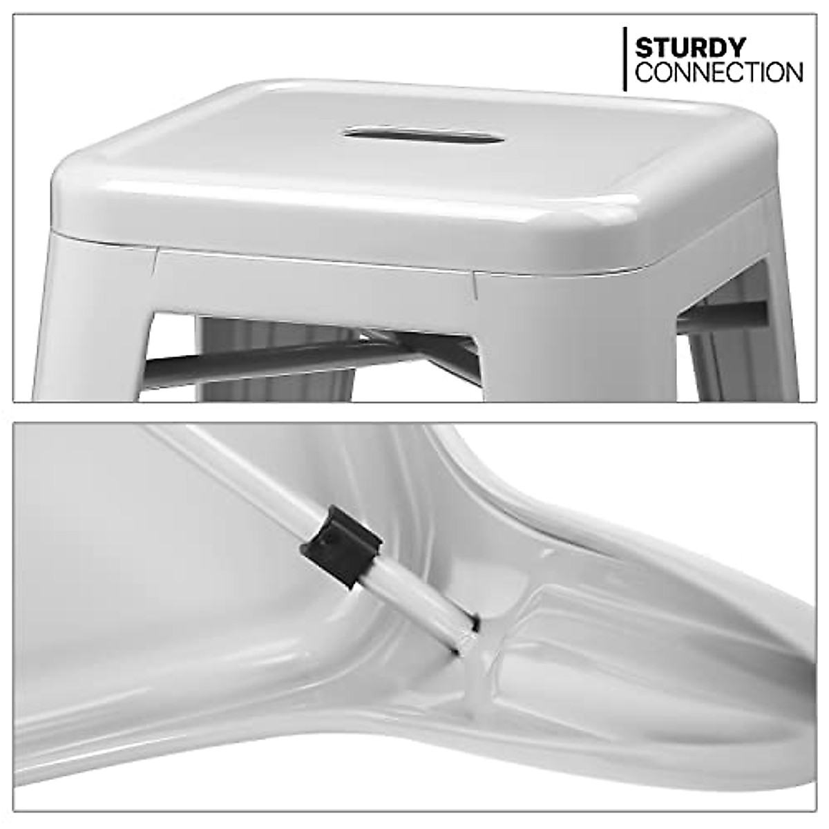 MoNiBloom Set of 4 Metal Stackable Barstools in White, 30 Inch High Backless Patio Furniture Indoor Outdoor Kitchen Bar Stools Dining Chair