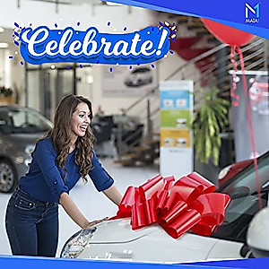 Mata1 Giant Car Bow (Red, 30 inch) Big Gift Wrapping Bow for Large Gift Decoration, Giant Indoor/Outdoor Bow with 2 Ribbon Tails and 2 Suction Cups (No Magnets that Scratch)