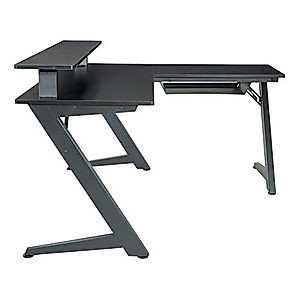 OSP Home Furnishings Avatar Battlestation L-Shape Gaming Desk with Bluetooth RGB LED Lights and Carbon Fiber Surface, Matte Black