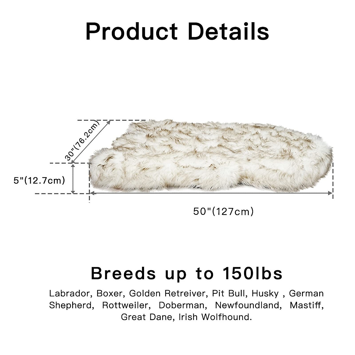 Laifug Luxury Faux Fur Dog Bed，5-inch Thick Grade Ultra Soft Memory Foam Dog Bed with Faux Fur Cover, Plush Orthopedic Dog Bed with Removable Cover，Waterproof Liner（Gray-Brown，White）