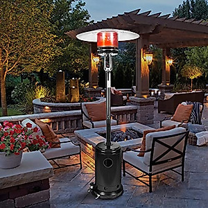 Polar Aurora Patio Heater for Outdoor Use Propane Gas 48000 BTU Auto Shut Off Portable Heater Floor Standing w/Ground Nail & Wheels for Garden, Balcony, Party,Black