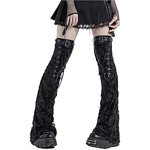 NC PUNKRAVE Women's Punk Decadent Shabby Leg Sleeve Hole Elastic Knitt A-word Hem Warm Leg Warmer (M~L)