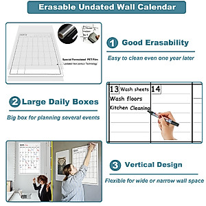 Large Dry Erase Calendar For Wall Monthly,24x36 Inch Big Vertical Blank White Board Calendar Fit to Narrow Wall,Giant Laminated Erasable 30 Day Schedule Planner Poster for Family,Office,Classroom