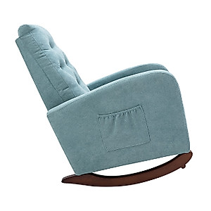 Rocking Chair Glider Chair for Nursery Comfortable Rocker Fabric Padded Seat with Side Pocket Upholstered Rocking Chairs with High Back for Living Room Baby Kids Room Bedroom (Mint Green)