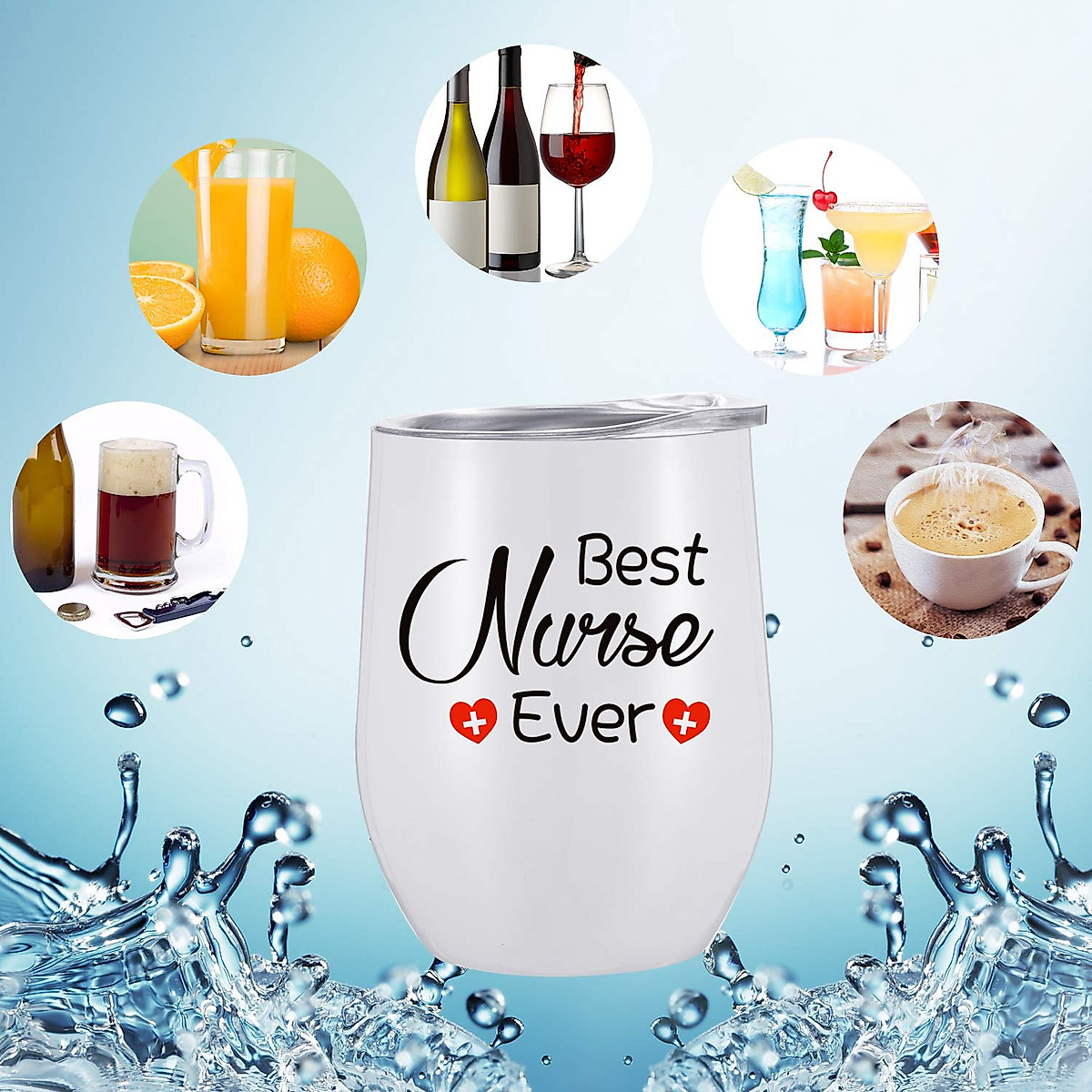 Nurse Gifts for Women, Best Nurse Ever, Thanksgiving Christmas Birthday, 12 oz Stainless Steel Nurse Travel Wine Tumbler with Lid, Straw and Gift Box