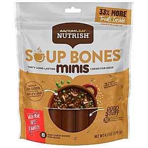 Nutrish Rachael Ray Soup Bones Minis Dog Chews with Real Beef & Barley, 8 Chews, 6.3 oz Pouch (Pack of 7)