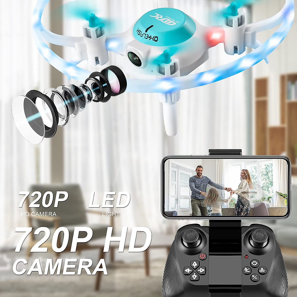 4DRC V5 Mini Drone with 720P Camera for Kids,RC Helicopter Quadcopter,With Blue&Green Light for Beginners Boys and Girls Toys Gifts,Waypoints, Altitude Hold, Circle Fly,3D Flips,Blue