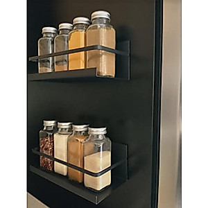 YCOCO Magnetic Spice Rack for Refrigerator,Single Tier Refrigerator Spice Storage Shelf,Easy to Install the Side of Refrigerator Can Hold spices,Salt,Pepper,Space Saving Black Pack of 2