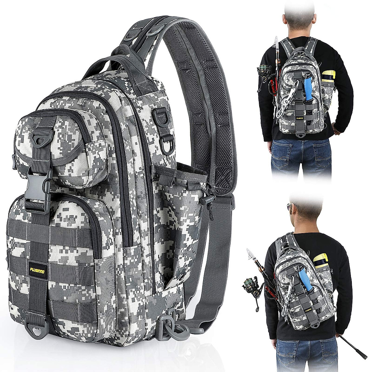 PLUSINNO Fishing Rod and Reel Combos and Fishing Tackle Backpack Storage Bag,Carbon Fiber Telescopic Fishing Rod with Reel Combo,Fishing Gear Bag,Water-Resistant Fishing Backpack with Rod Holder