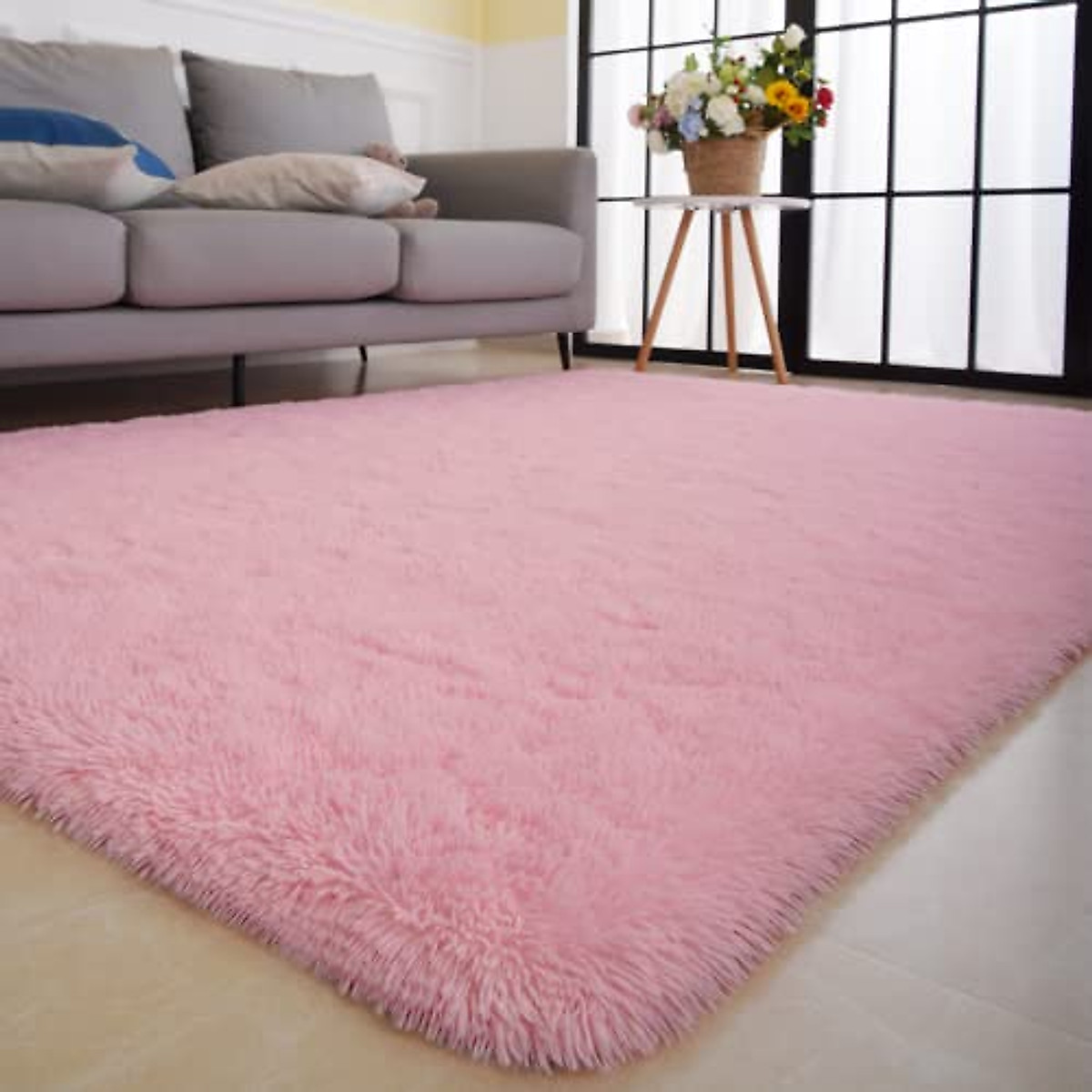 ELIOELIO Ucomn Super Soft Rug Indoor Modern Shag Area Rug Bedroom Silky Smooth Rugs Fluffy Anti-Skid Shaggy Area Rug Dining Living Room Kids Carpet (5' x 8', Pink)