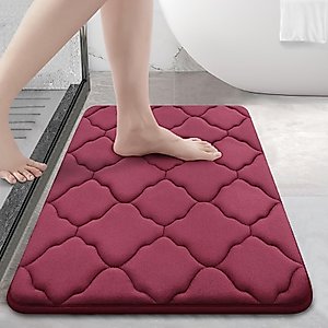 OLANLY Memory Foam Bath Mat Rug 24x16, Soft and Absorbent Bathroom Rugs, Non-Slip, Comfortable, Machine Washable Bath Carpet for Bathroom Floor, Tub, Shower and Home Decor Accessories, Burgundy