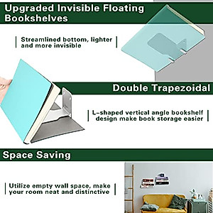 Invisible Floating Bookshelves Wall Mounted, Heavy-Duty Bookshelf Small Metal Shelves Storage Book Organizers, Floating Book Shelf Wall Ledge Shelves for Home Office Classroom Library (White, 8 Pack)