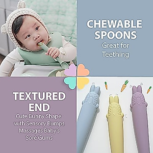Silicone Baby Feeding Spoons-First Stage, Bendable Utensils for Infant & Parent-Baby Led Weaning, Toddler Self-Feeding & Training-Soft-Tip, Chewproof Teether l 4 Months + [5 Pack with a Portable Case]