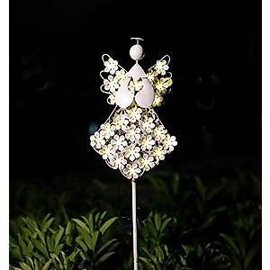 WSgift Solar White Angel Garden Stake Lights Metal Hydrangea Angel Stake Memorial Gift w/ 27 Solar LEDs Solar Angel Lights Perfect as Angel Remembrance Gifts & Sympathy Gifts (7.7" W x 40.5" H)
