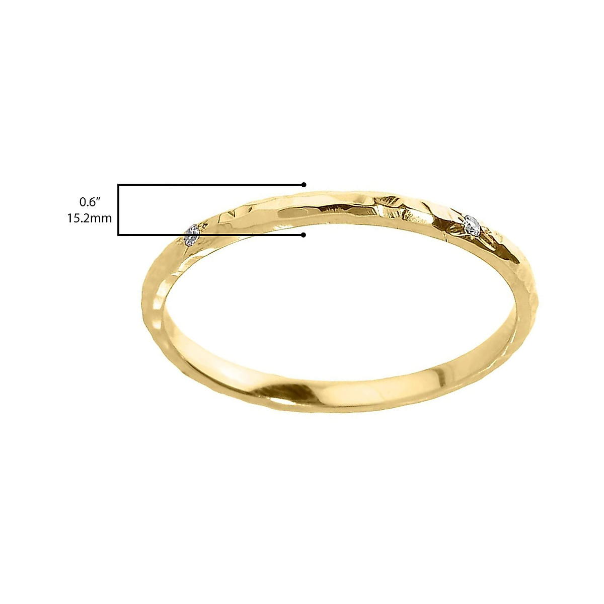 Modern Contemporary Rings 14K Yellow Gold Diamond Accented Hammered Stackable Slender Ring with Starburst Engraved Flush Set Gems (J-K Color, I1-I2 Clarity) - Size 10-1/2