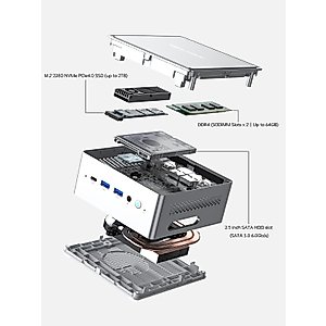 MINISFORUM UN1245 Mini PC Barebone with Intel Core i5-12450H,8 cores/12 Threads, Mini Desktop Computer, HDMI 2.0/USB-C/DP 1.4, 2.5 G RJ45 LAN, 5 USB Ports, Wi-Fi 6E & BT 5.2
