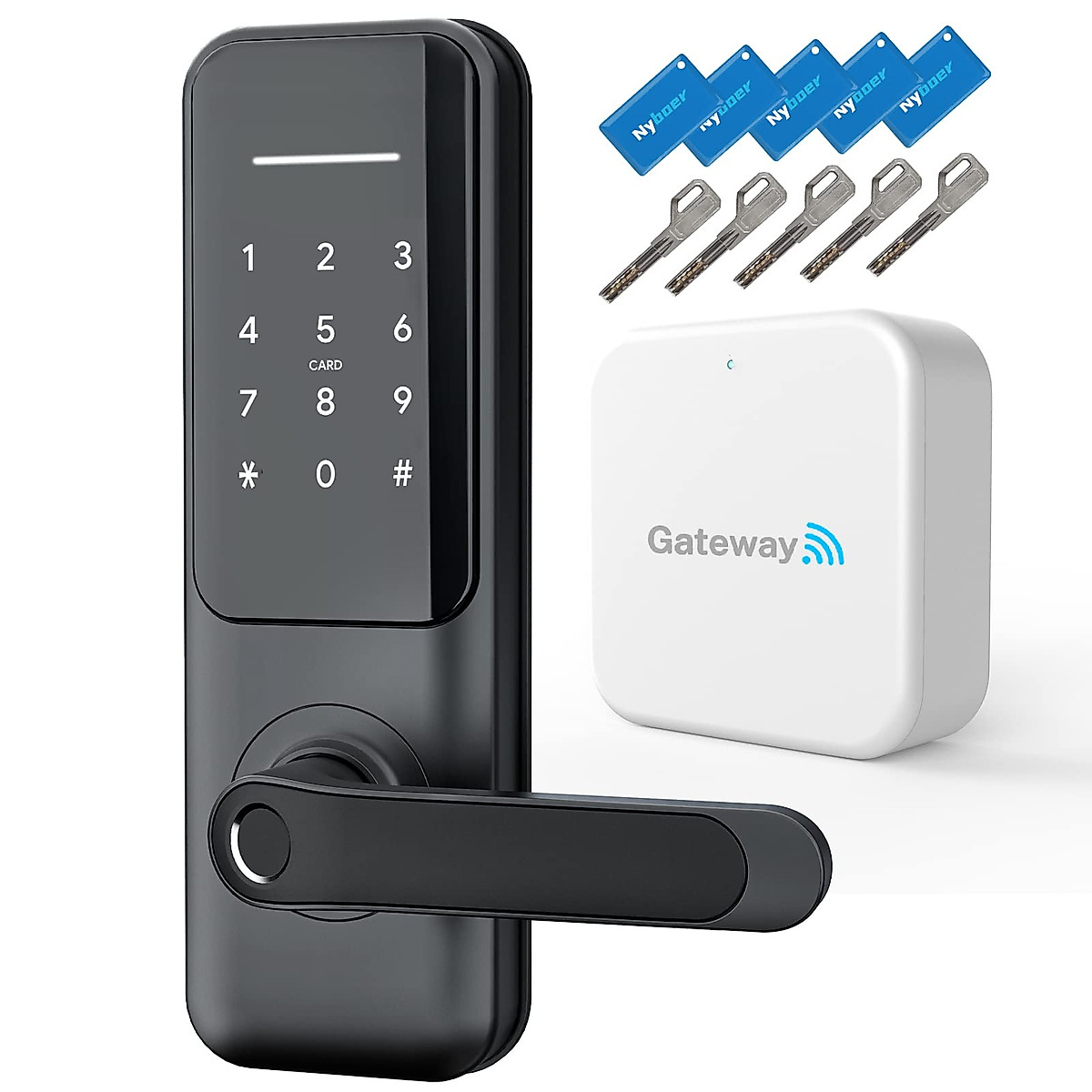 Nyboer WiFi Smart Door Lock, Keyless Entry with Fingerprint, Keypad, Stainless Steel, Alloy Steel