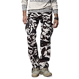 Mesinsefra Men's Cotton Casual Military Army Cargo Camo Combat Work Pants with 8 Pocket Camo White 38