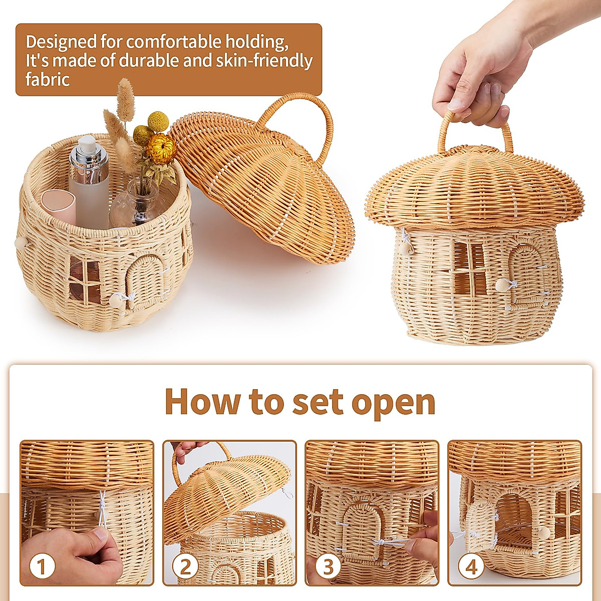 Handmade Wicker Mushroom-Shaped Storage Basket for Outdoor, Kids, Decor, Photography Props