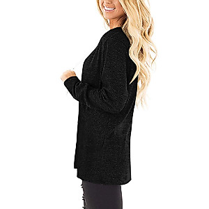 Jescakoo Tunic Tops for Leggings for Women Fall V Neck T Shirts Pullover Long Sleeve Black XL