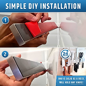 Strong Adhesive (No Drill) Magnetic Knife Holder for Wall - Professional 17 Inch Knife Strip - No Screws Needed - Adhesive Backing - Stainless Steel Knife Bar (Upgraded Version – Will Not Fall)