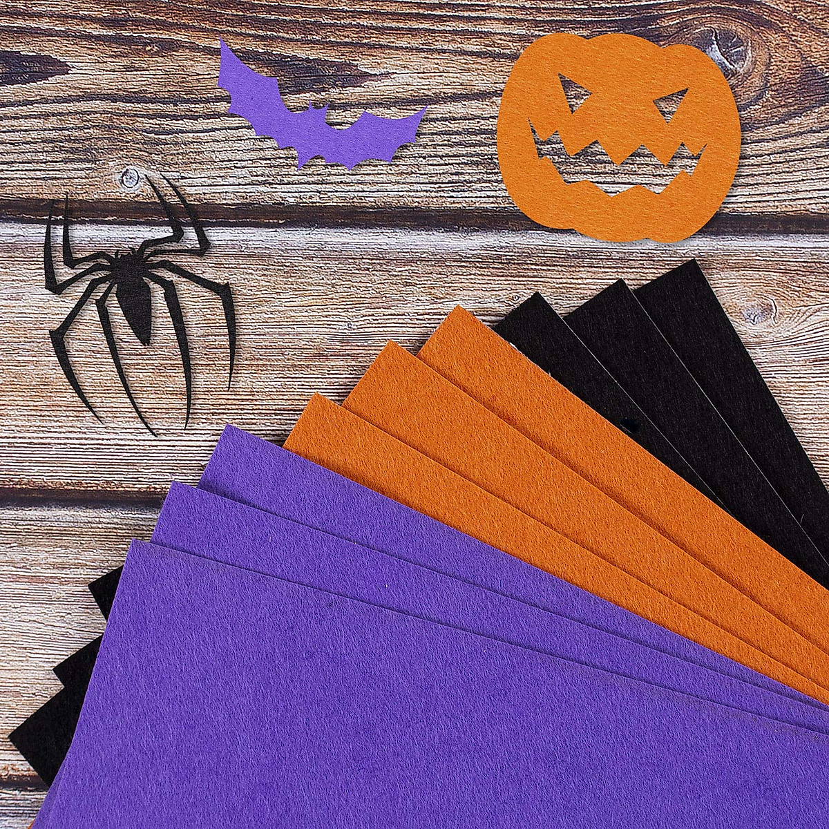 18 Pieces Halloween Adhesive Craft Felt Fabric Sheets Fabric Sticky Back Sheet for Halloween Decoration Christmas DIY Art Projects, A4 Size (Black Orange and Purple)