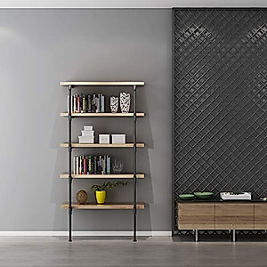 Niubid 3/4 Inches Malleable Cast Iron Pipe 2 PCS 5 Tier with Support. Vintage Industrial Wall Mount Bookshelf Shelving Unit, DIY Open Bookshelf, Shelf Shelves, Home Improvement Kitchen Shelves.