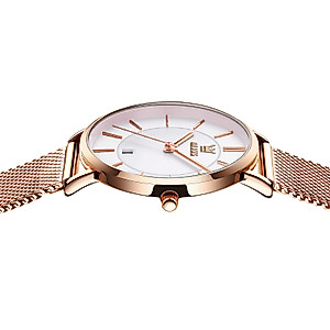 OLEVS Watches for Women Large Face Rose Gold Dress Ladies Watch with Date Slim Simple Easy to Read Womens Watches for Small Wrists Waterproof Business Casual Women's Watches White Reloj para Mujer