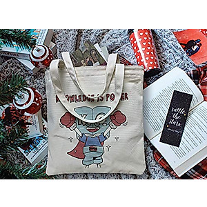 Canvas Tote Bag Zipper with Pockets Gift for Book Lover Women Kids School Work Travel Shopping Cotton Christmas Gift (School)