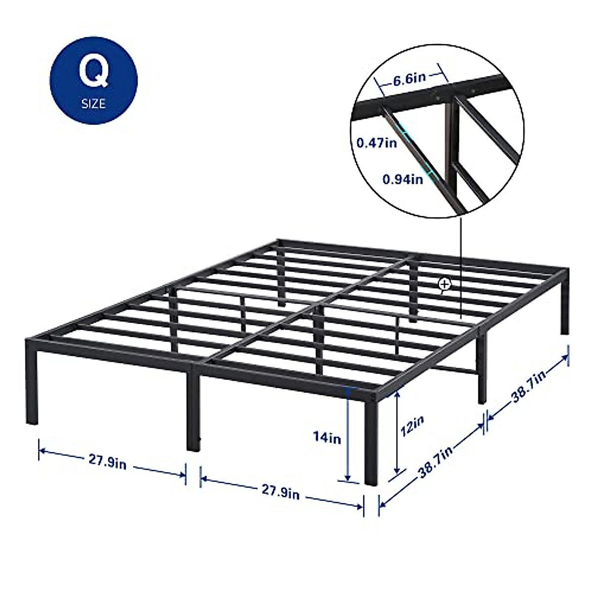 Olee Sleep Bed Frame, Queen, Black