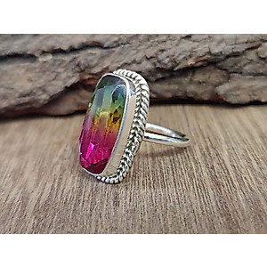 Boho Ring, Watermelon Tourmaline Ring, Rings for Women, 925 Solid Sterling Silver Ring, Tourmaline Quartz Ring, Handmade Jewelry, Statement Ring, Gift for Her (8)