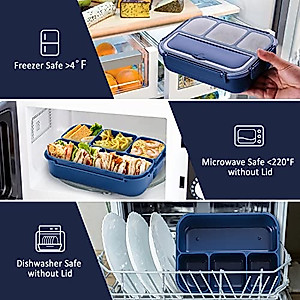 QQKO Bento Box Adult Lunch Box, Lunch Containers for Adults, 1200 ML Food Container With 4 Compartments, Including 4 Muffin Cups, Utensils Set, Sauce Jar, Leak-Proof, Microwave, Dishwasher Safe, Blue