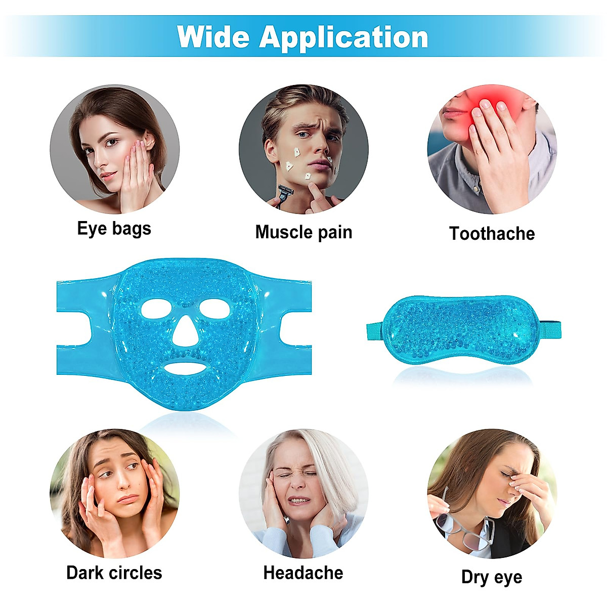 2pcs Gel Beads Face & Eye Masks Kit Hot/Cold Mask Cooling Ice/Heat Facial Eye Pack Therapy for Puffy Eyes, Migraines, Headaches, Pain Relief with Soft Back Reusable Gift