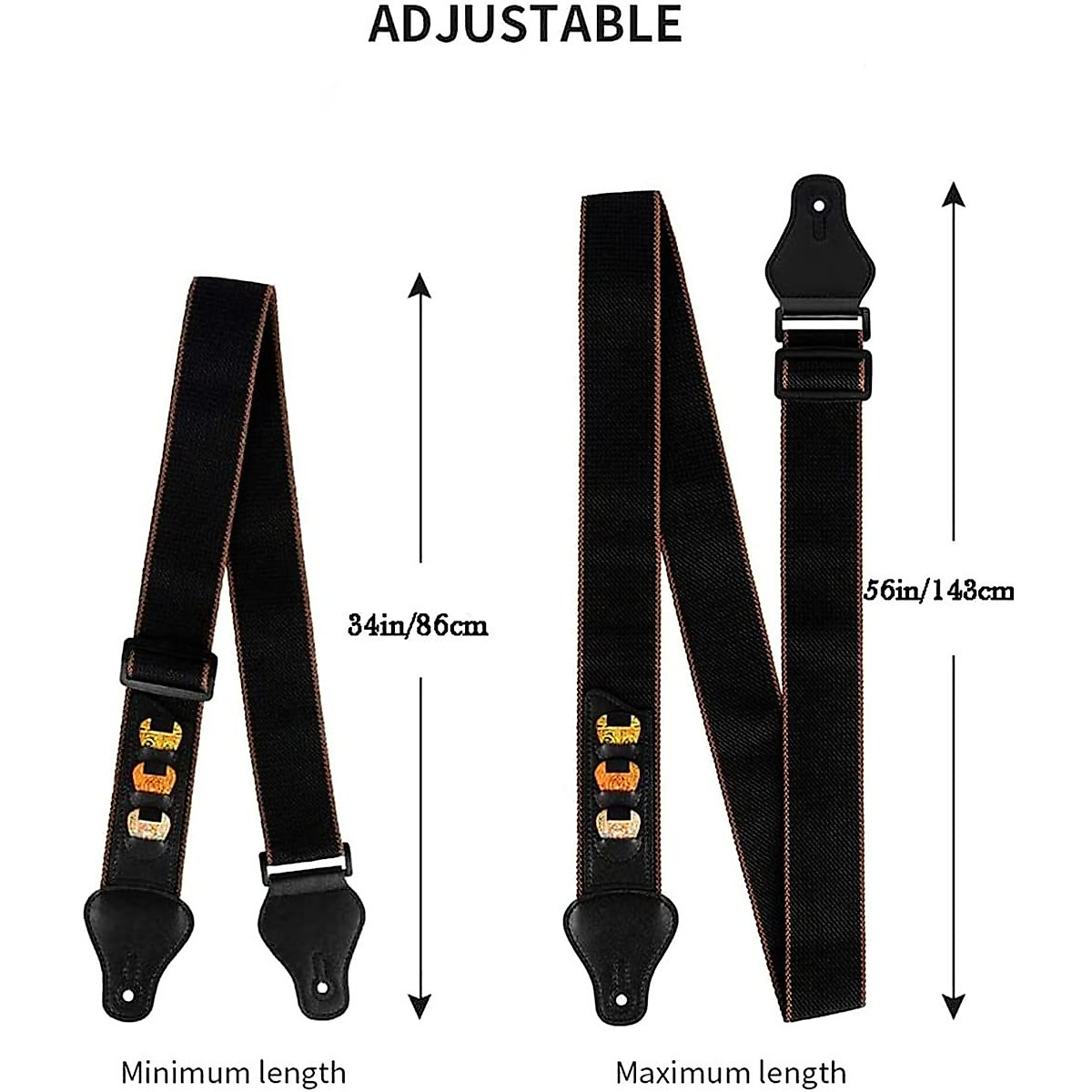 BetterJonny Guitar Strap, Adjustable Guitar Shoulder Strap Guitar Belt with Leather Ends Guitar Picks Strap Locks