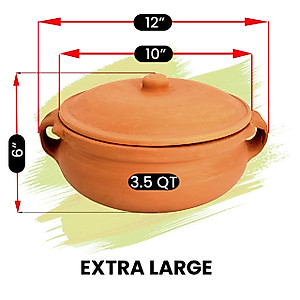 Ancient Cookware, Indian Clay Curry Pot, Extra Large, 10 Inch, 3.5 Quarts