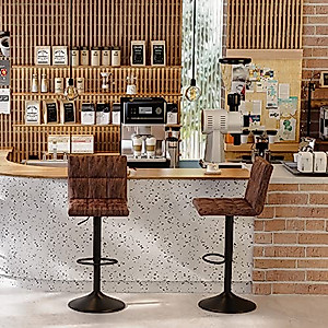 SUPERJARE Bar Stools Set of 2-360° Swivel Barstools with Back, Adjustable Height Bar Chairs, Modern Counter Height Chairs for Pub Kitchen, Vintage Brown, Fabric